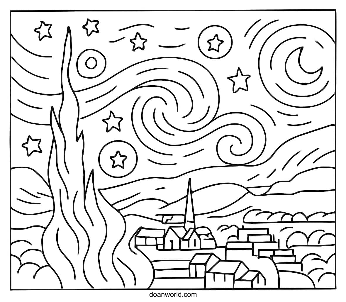 🌌The Starry Night Coloring Page/ Symbolism and Interpretation in Van ...